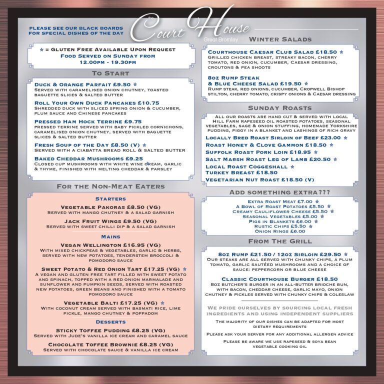 Menus - The Court House
